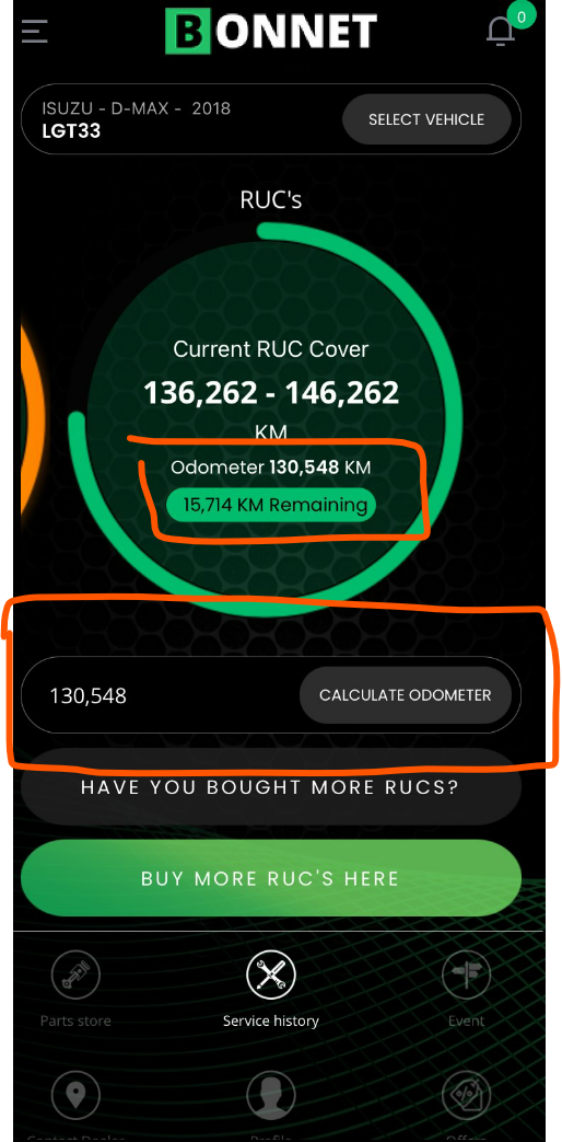 How can i view my latest RUC cover and how many i have left? – BONNET