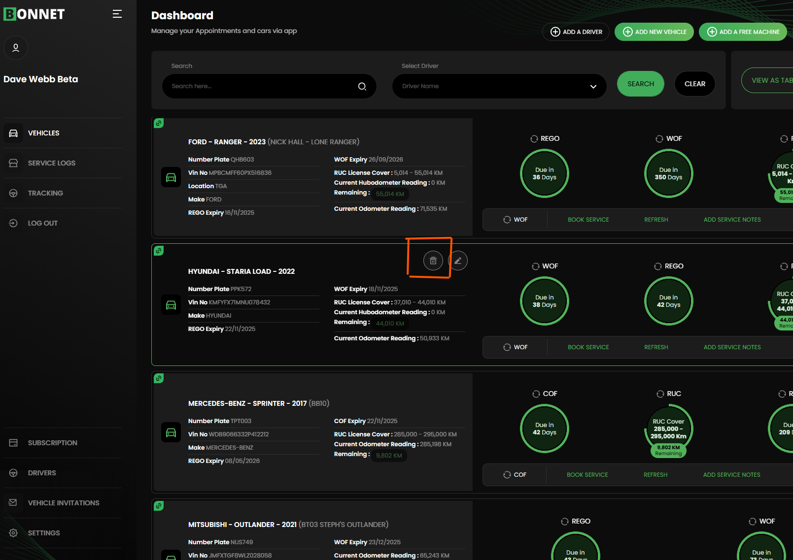How to Delete a Vehicle from Bonnet: – BONNET